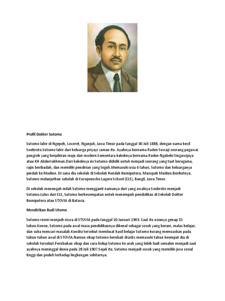 Biografi Dokter Sutomo dan Budi Utomo | PDF