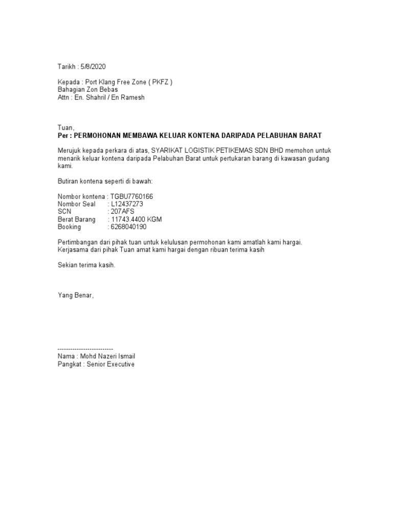 Contoh Surat Tarik Balik | PDF