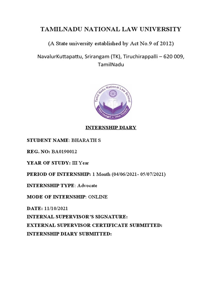 Internship Diary (2020 2021) | PDF | Justice | Crime & Violence