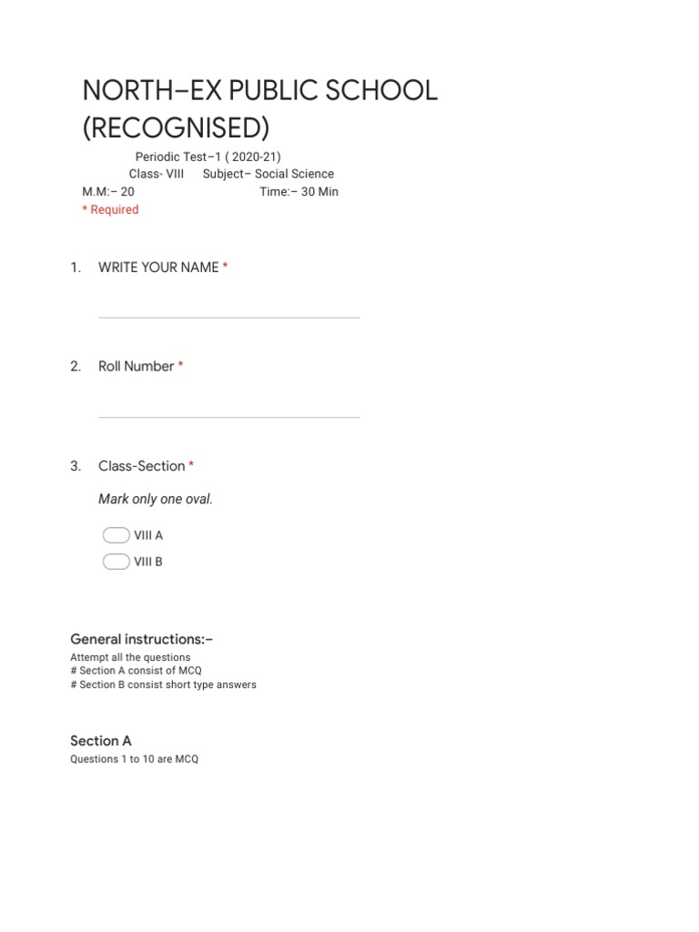 Social Science Class 8 Periodic Test 1 Question Paper PDF Resource