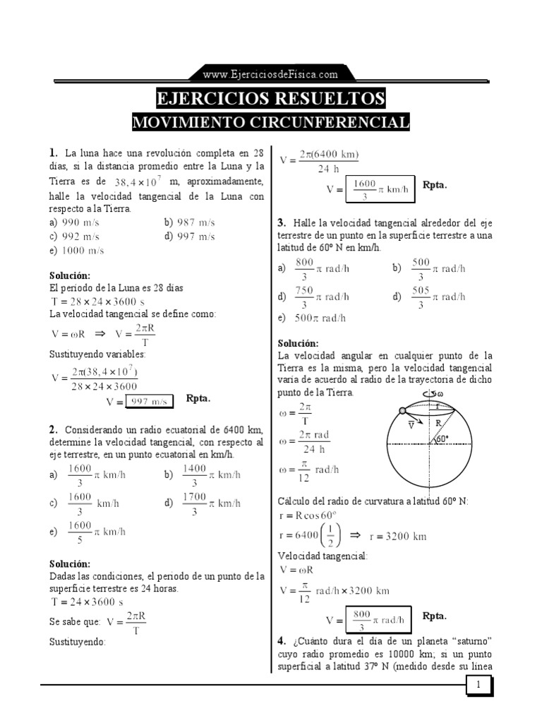 MCU y MCUV Ejercicios Resueltos | PDF | Tierra | Velocidad
