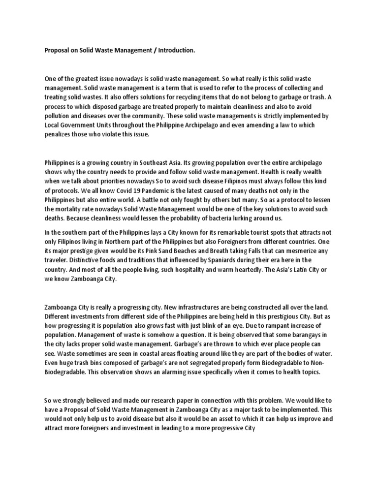 Solid Waste Management Proposal for Zamboanga | PDF | Waste Management | Waste