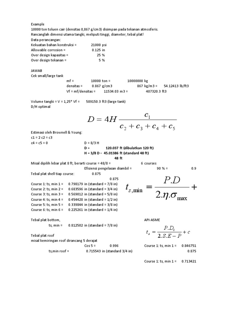 Design of a Large Storage Tank for Toluene Considering Dimensions ...