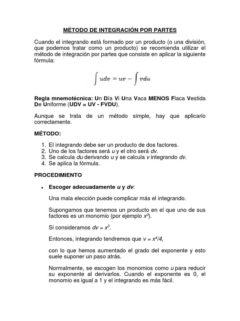 Método de Integración Por Partes | PDF | Integral | Multiplicación