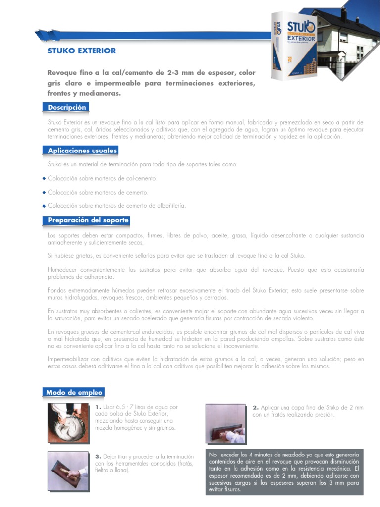 Stuko Exterior: Revoque Fino a Cal | PDF | Cemento | Adhesión