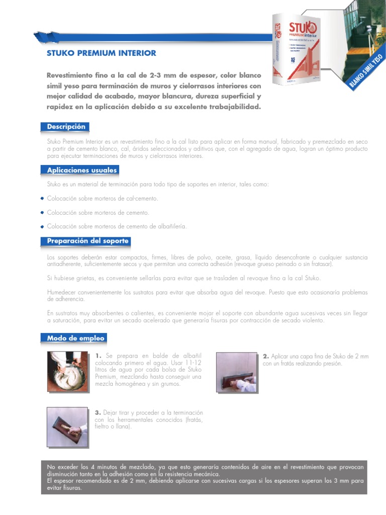 Ficha Técnica - Stuko Interior Premium | PDF | Revestimiento | Cemento