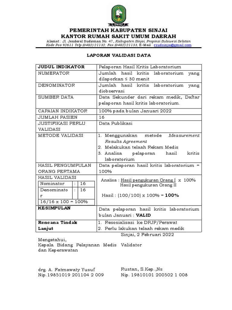 Validasi Pelaporan Hasil Kritis Laboratorium | PDF
