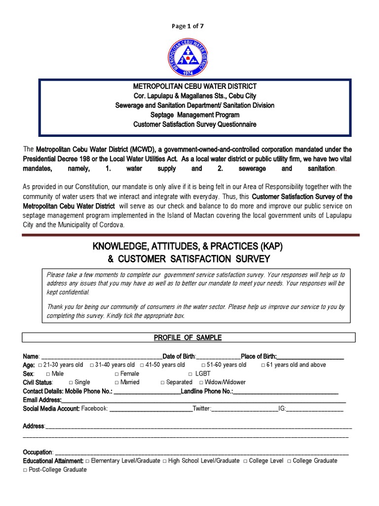 KAP Customer Satisfaction Survey Questionnaire Final | Download Free ...
