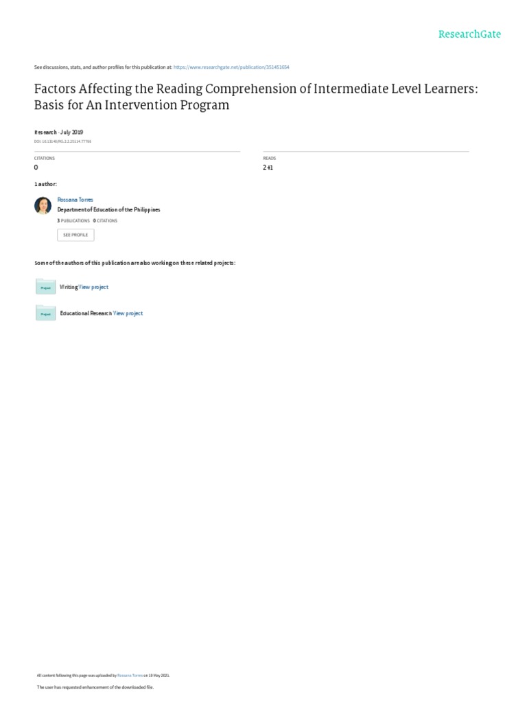 Factors Affectingthe Reading Comprehensionof Intermediate Level ...