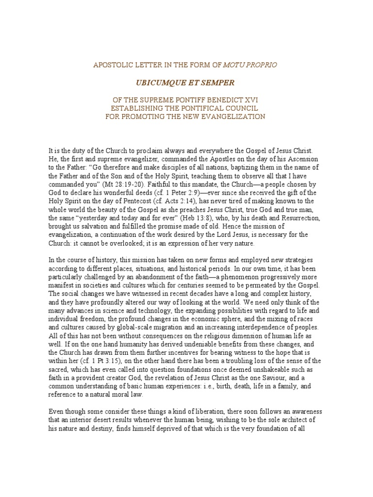 Ubicumque Et Semper | PDF | Evangelism | Catholic Church