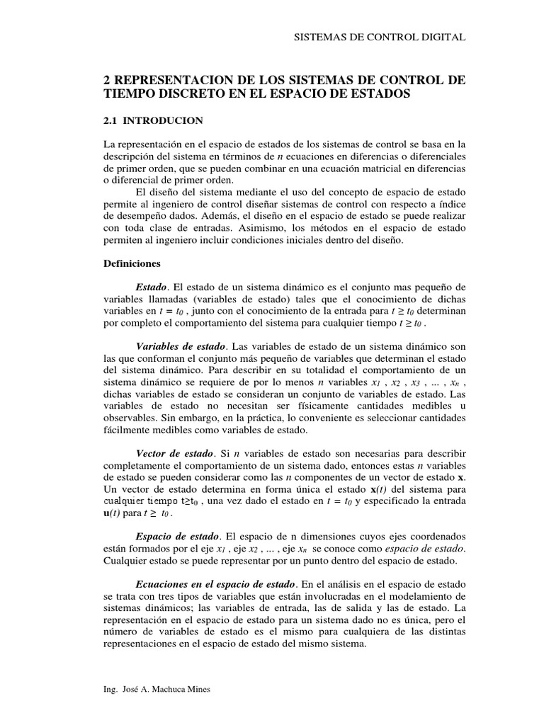 Representacion de Los Sistemas de Control Mediante Variables de Estado ...