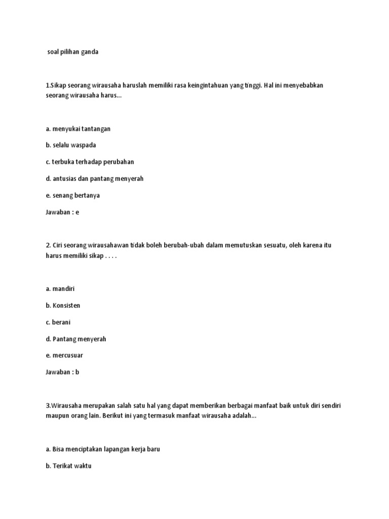 Soal Pilgan Dan Essay PKK | PDF