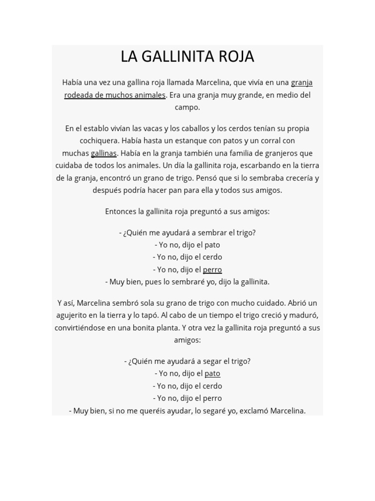 Cuento de la Gallinita Roja | PDF