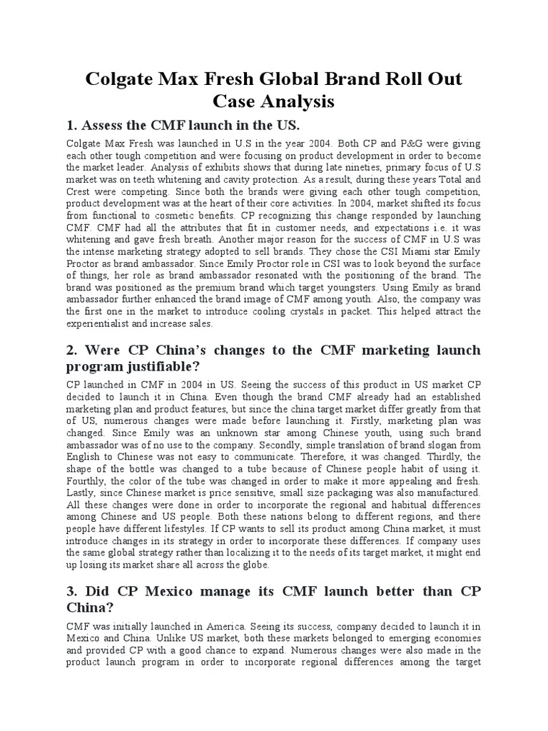 Colgate Max Fresh Global Brand Roll Out Case Analysis | PDF | Brand ...