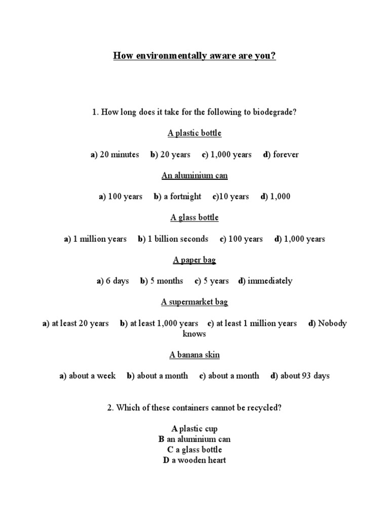 Environmental Quiz | PDF