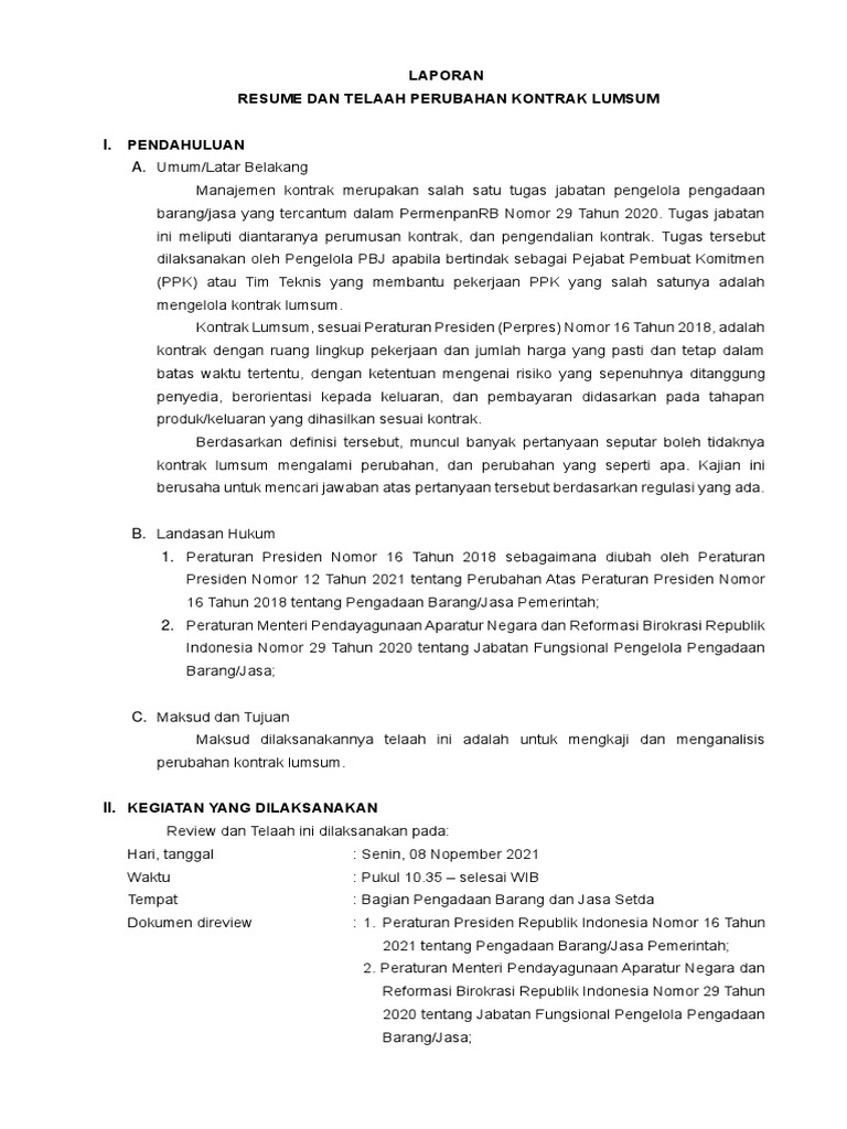 Resume Dan Telahaan Perubahan Kontrak Lumsum | PDF | Bisnis | Pengelolaan Keuangan & Uang