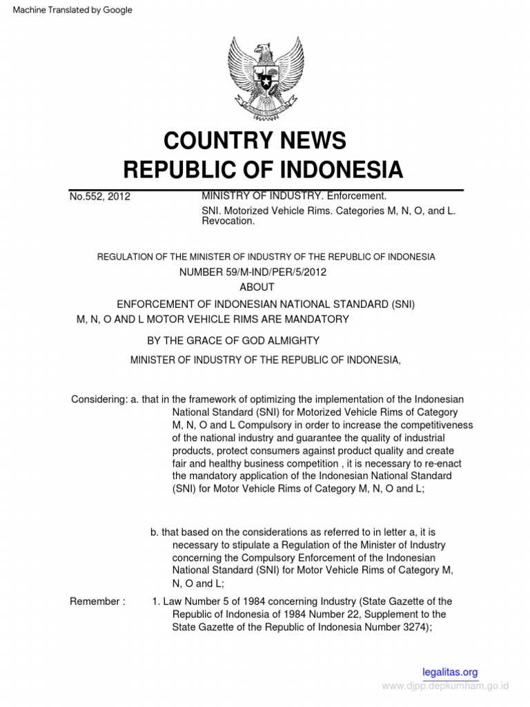 Regulation of The Minister of Industry No.59-2012 - Vehicle Rims ...