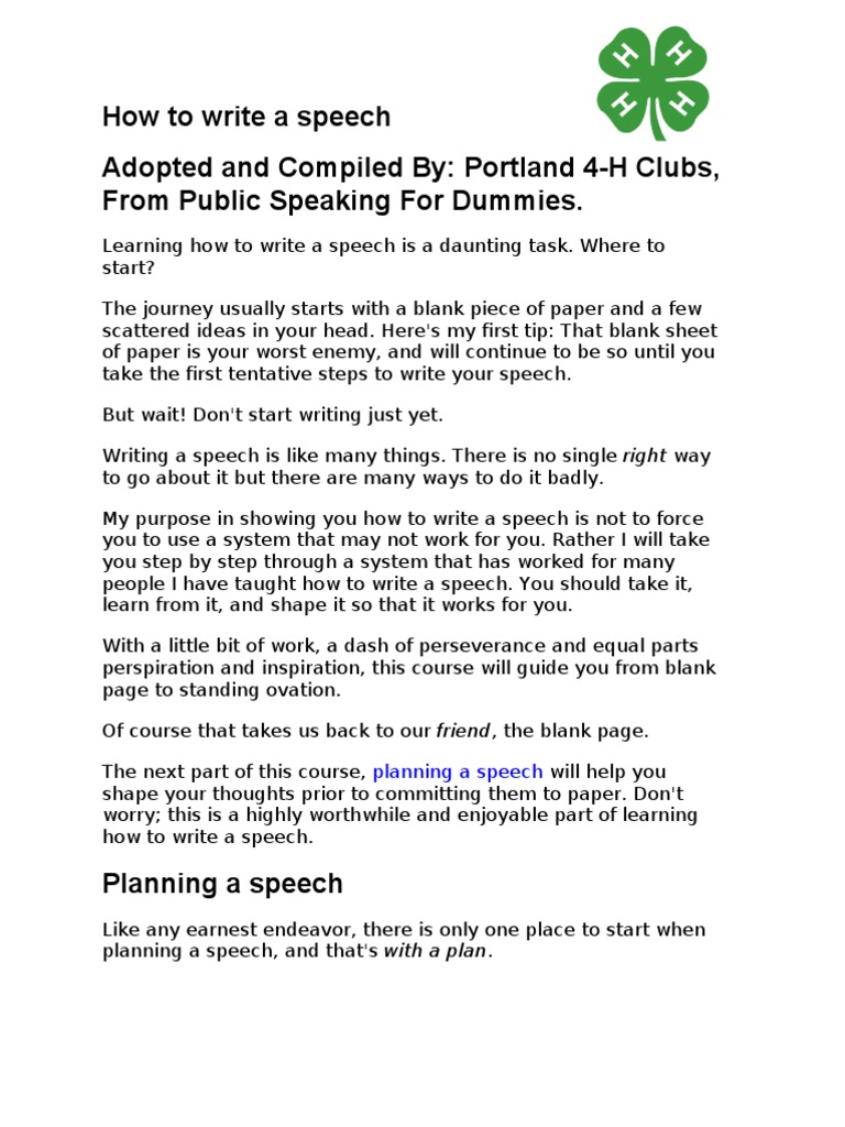 Speech Writing Guide for Beginners | PDF | Groomsman | Public Speaking