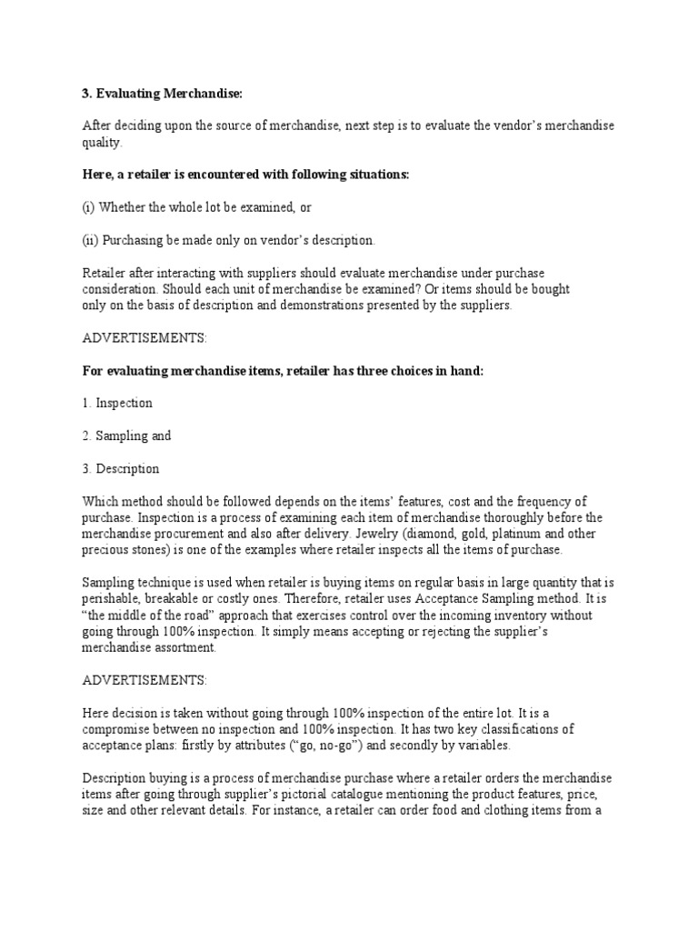Evaluating Merchandise | PDF | Retail | Merchandising