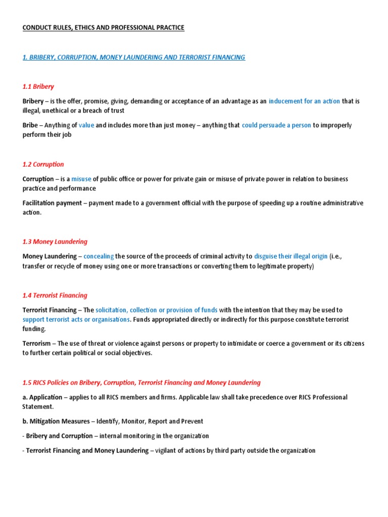 M005 Conduct Rules, Ethics and Professional Practice | PDF | Bribery | Money Laundering