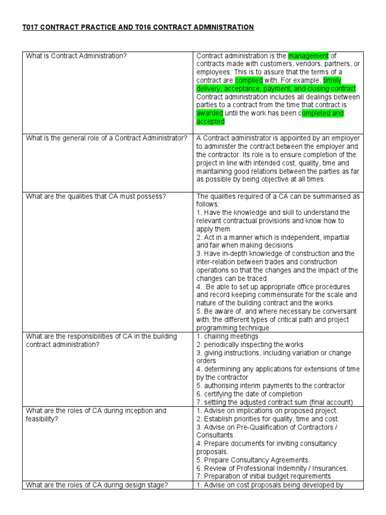 T017 Contract Practice and T016 Contract Administration | PDF | Vicarious Liability | Legal ...