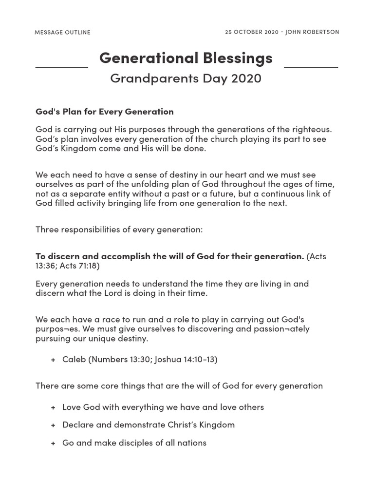 2020 10 25 Generational Blessings | PDF | Jesus | Acts Of The Apostles