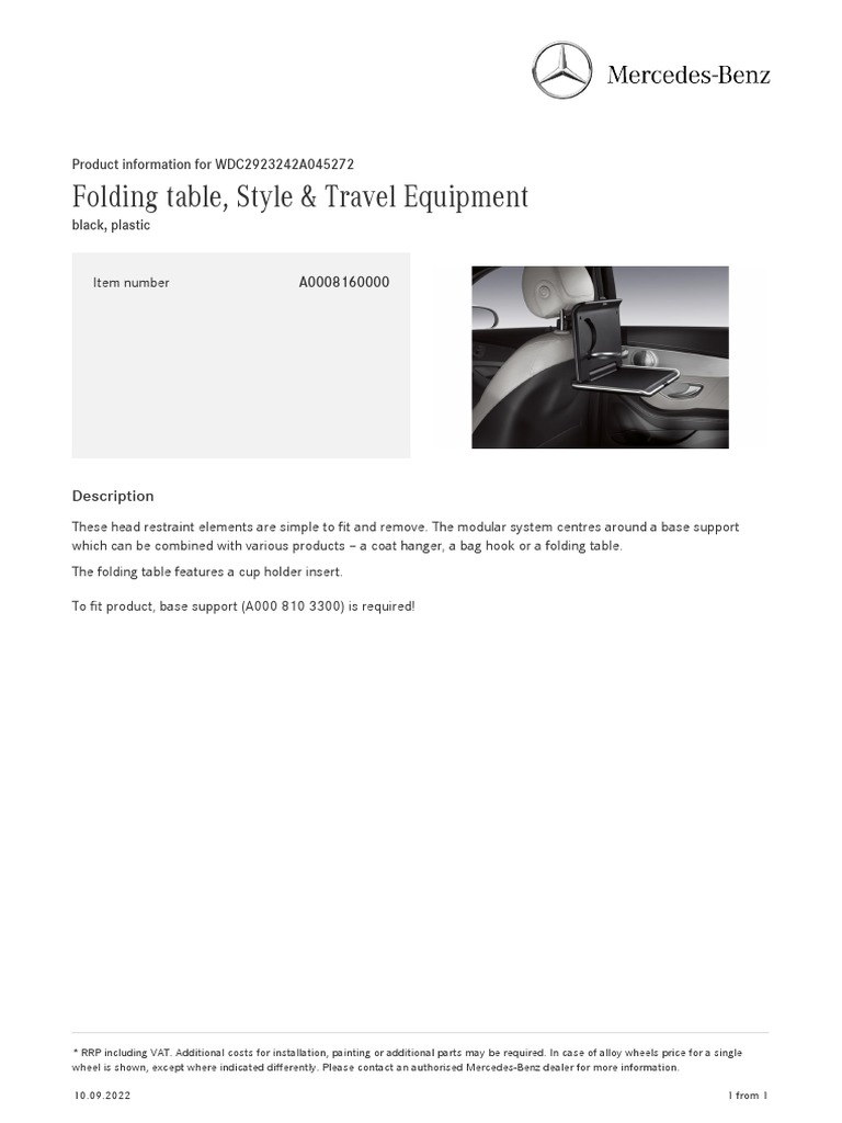 Folding Table, Style & Travel Equipment - Mercedes Benz | PDF