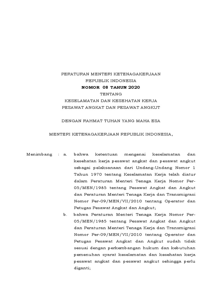 PP No 8 Tahun 2020 K3 Paa | PDF