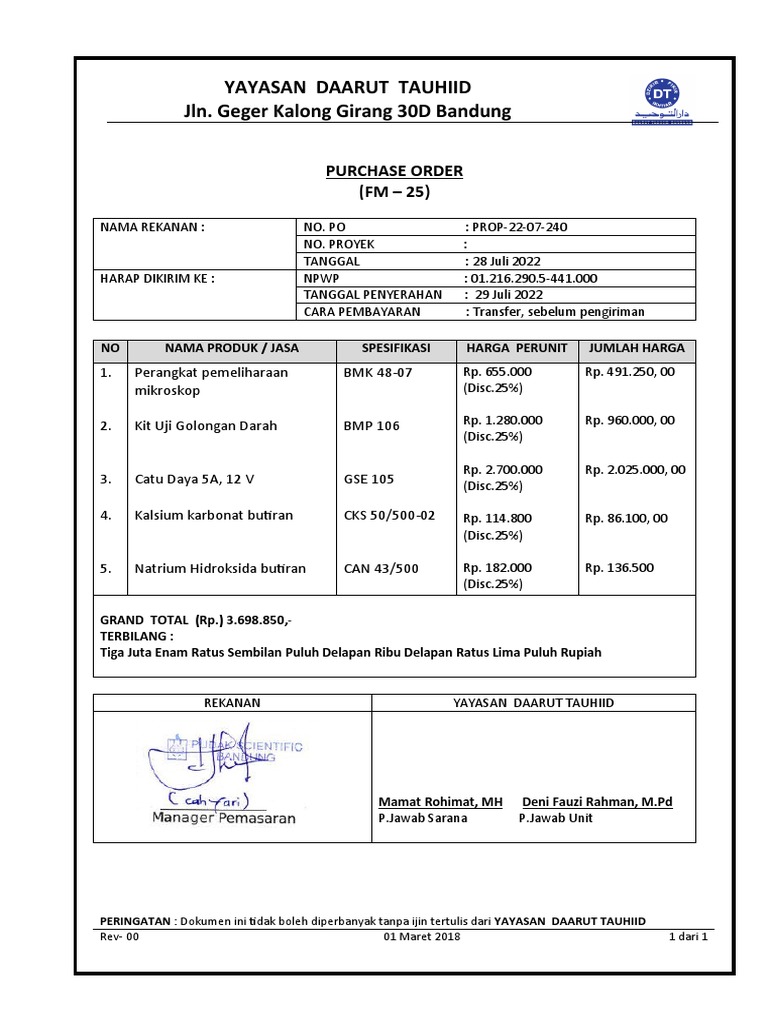 Purchase Order (Iso) | PDF