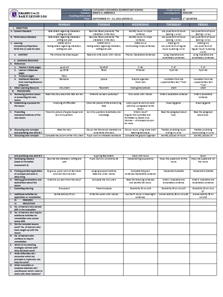 DLL - English 3 - Q1 - W5 | PDF | Cognition | Learning
