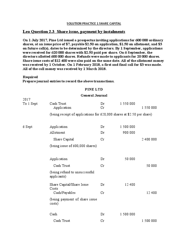 Solution Practice 1 Share Capital | PDF | Receipt | Trade