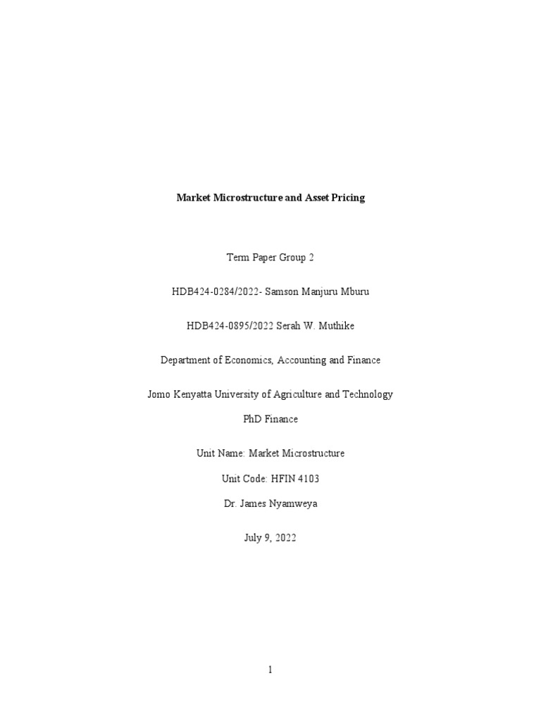 Market Microstructure Term Paper | PDF | Modern Portfolio Theory ...