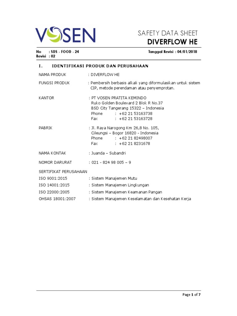 B2. Diverflow HE - MSDS | PDF