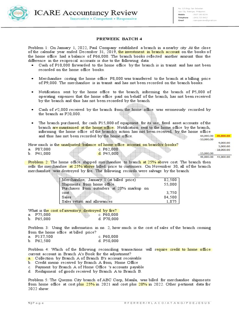 ICARE - AFAR - PreWeek - Batch 4 | PDF | Book Value | Franchising