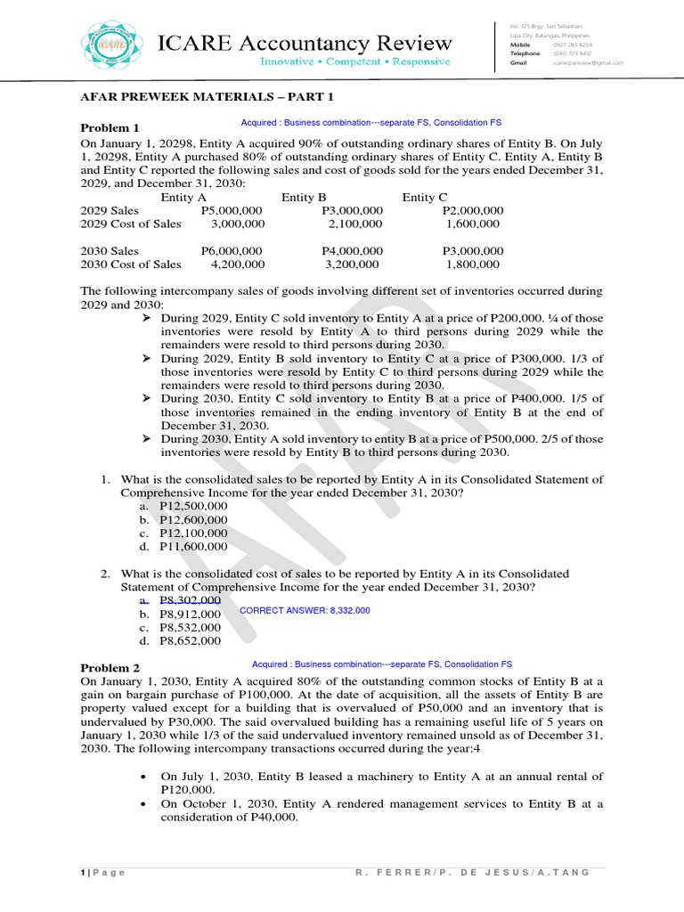 ICARE-Preweek-AFAR-Part 1 | PDF | Book Value | Dividend