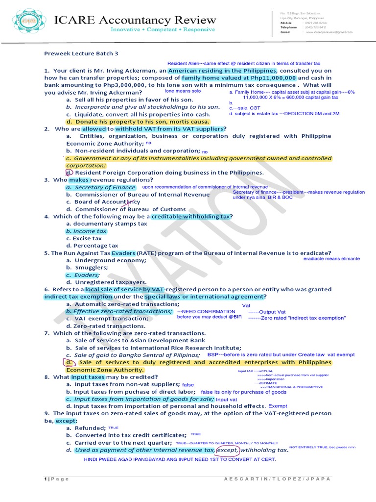 ICARE Preweek Taxation | PDF | Value Added Tax | Taxes