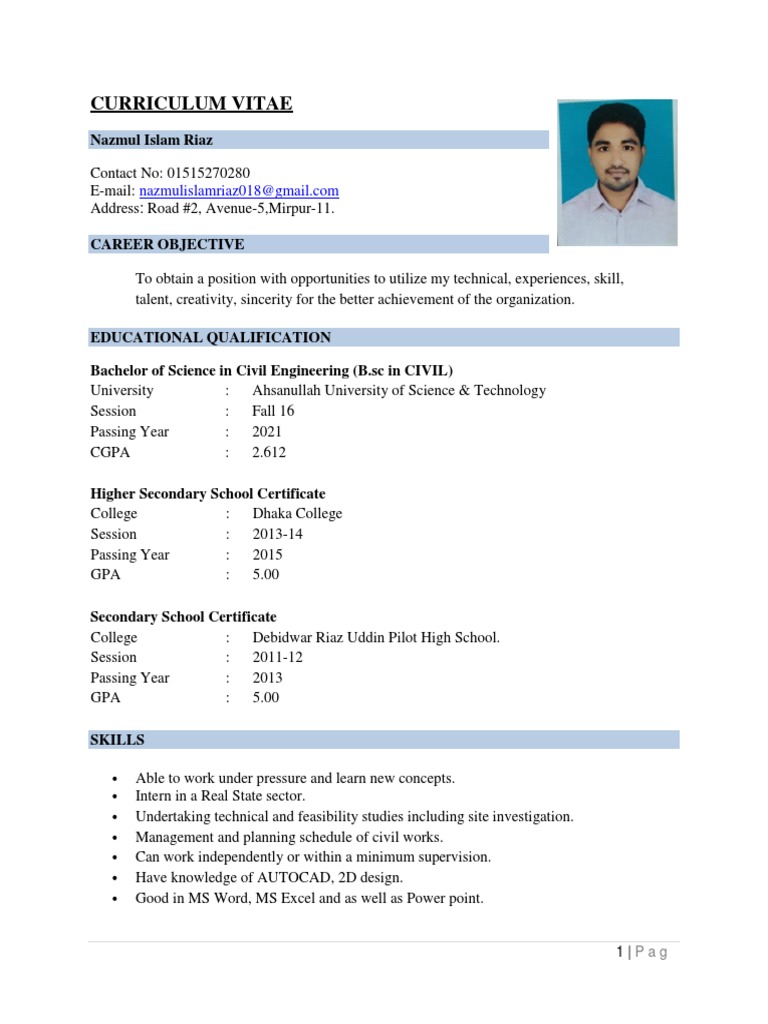 CV of Riaz | PDF | Bachelor's Degree | Bangladesh