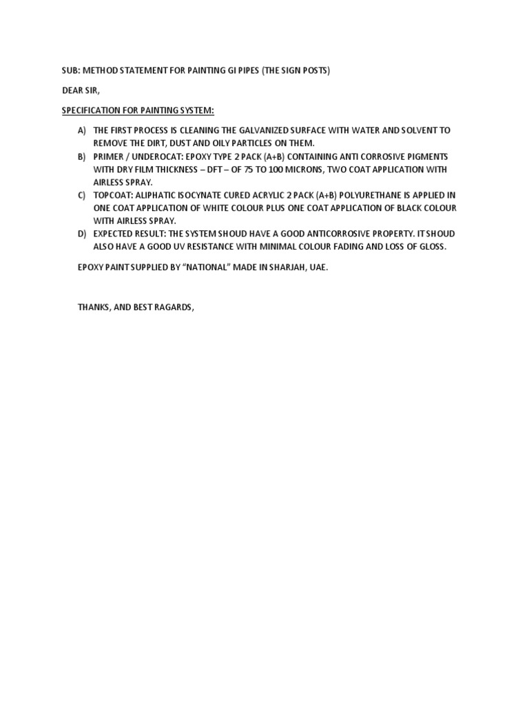 Method Statement For Painting Gi Pipes (The Sign Posts) | PDF