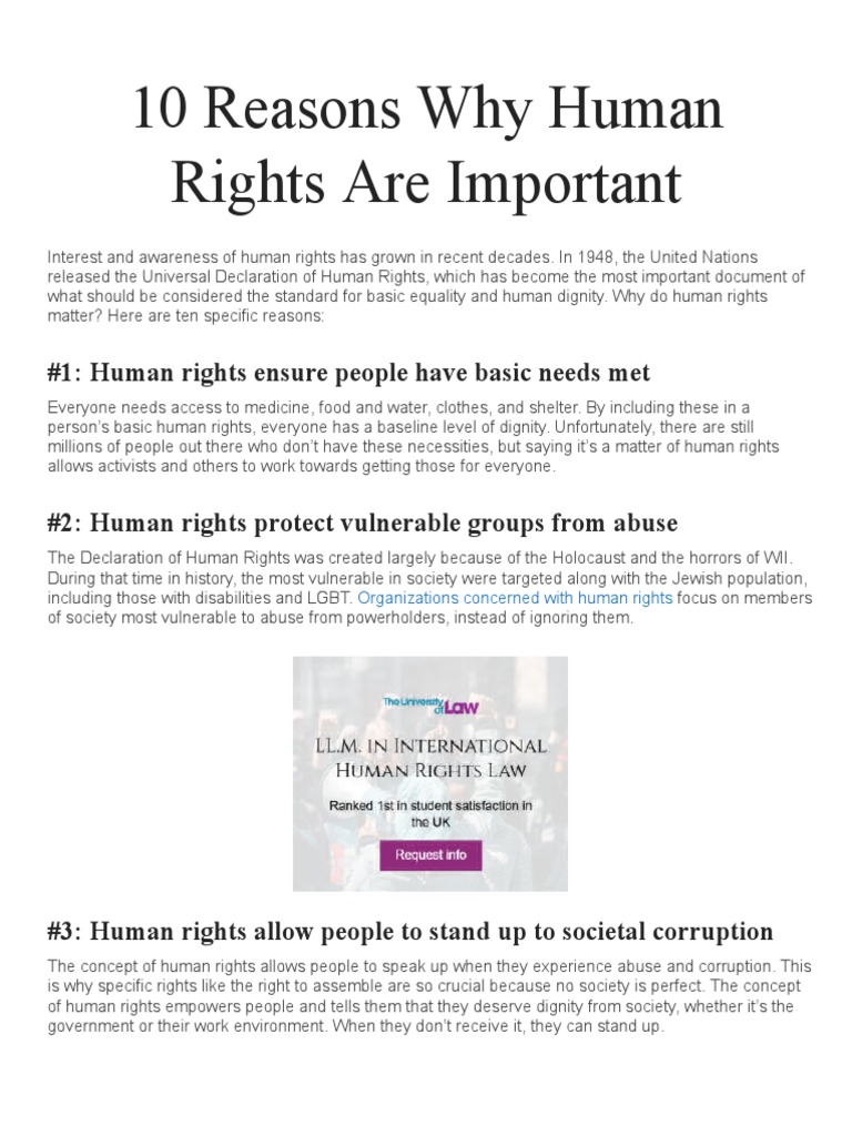 10 Reasons Why Human Rights Are Important - Human Rights Careers | PDF ...
