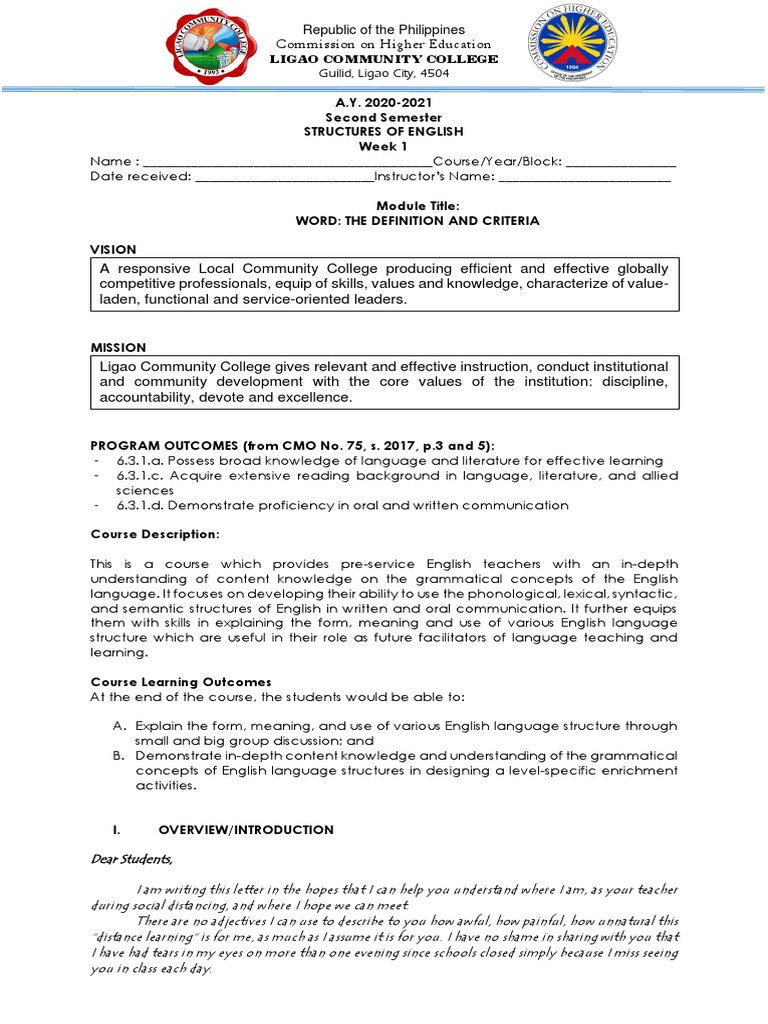 Structures of English - Week 1 - Pradas | PDF | Semantic Units | Syntactic Relationships
