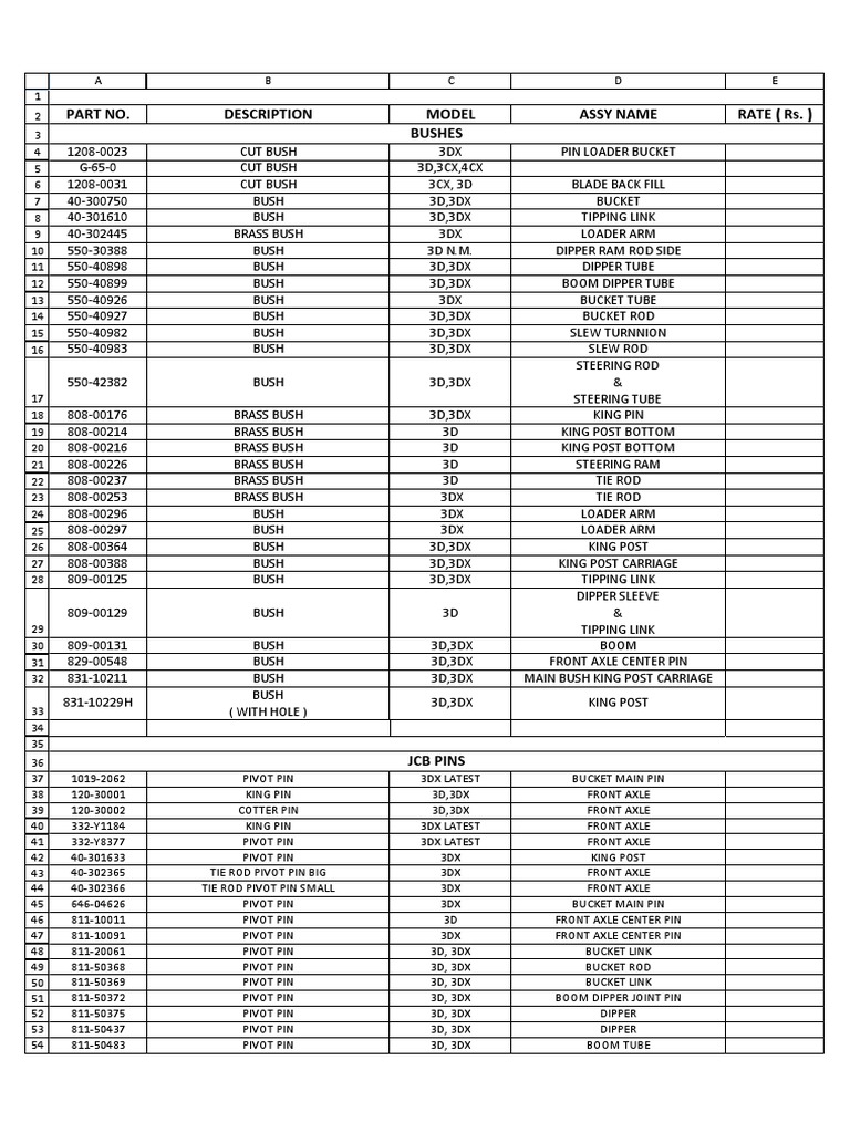 Blank JCB Parts List | PDF | Axle | Gear