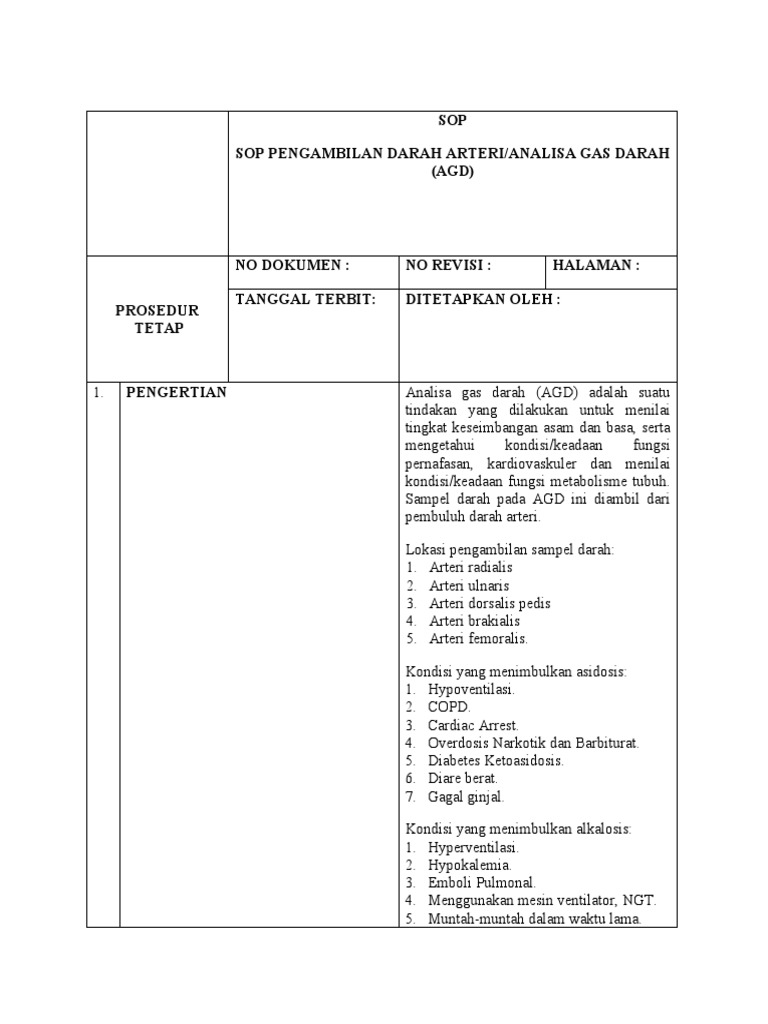 SOP AGD (Analisa Gas Darah) | PDF