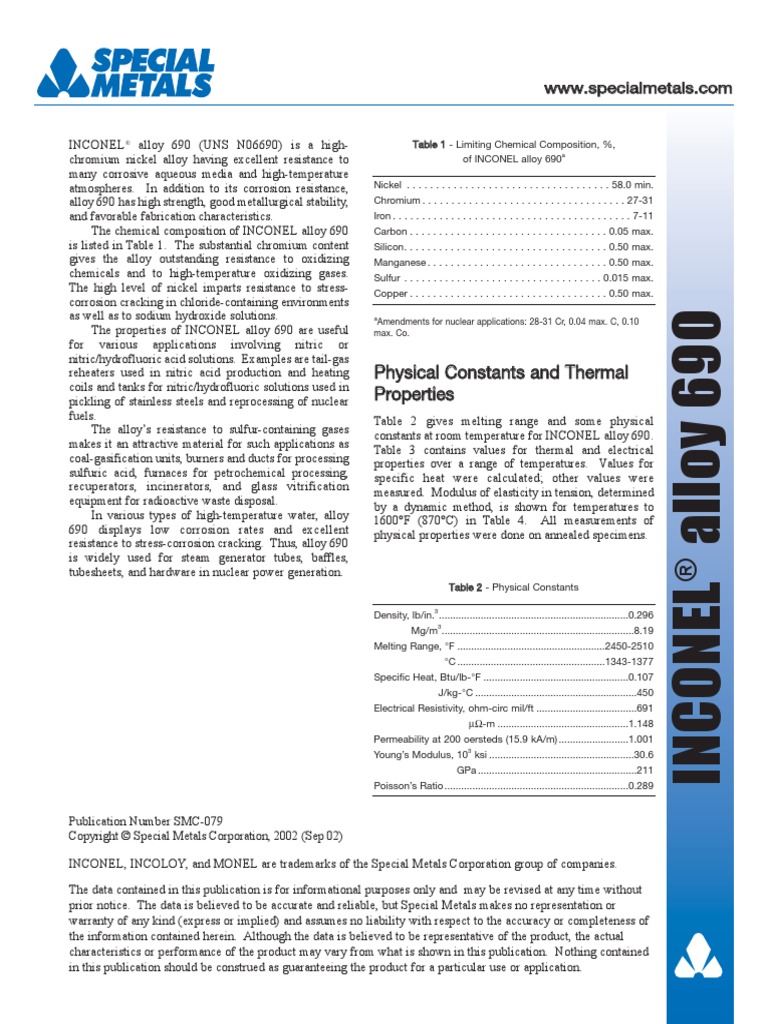 Inconel 690 | PDF | Corrosion | Strength Of Materials
