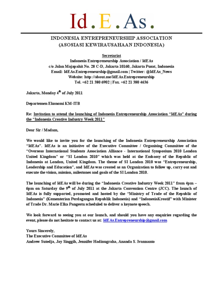 IdEAs Invitation Letter - KMITB | PDF