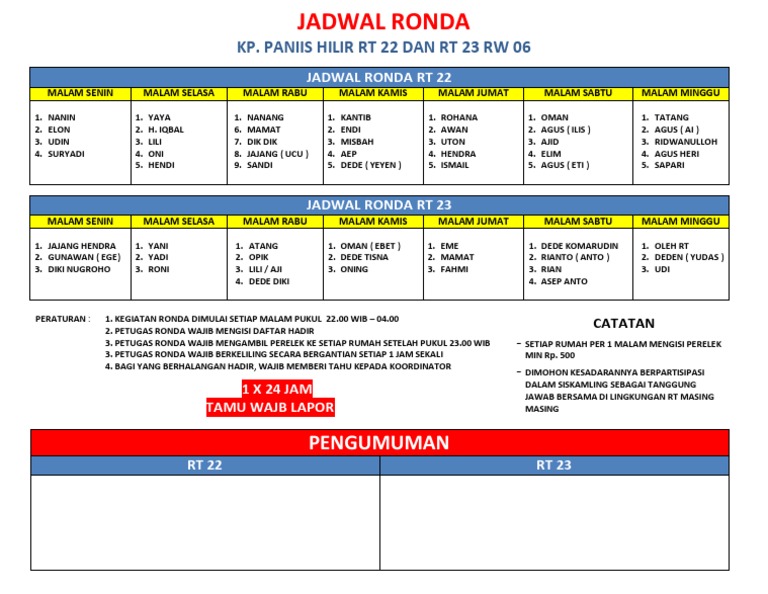 Jadwal Ronda RT 22 dan RT 23 | PDF