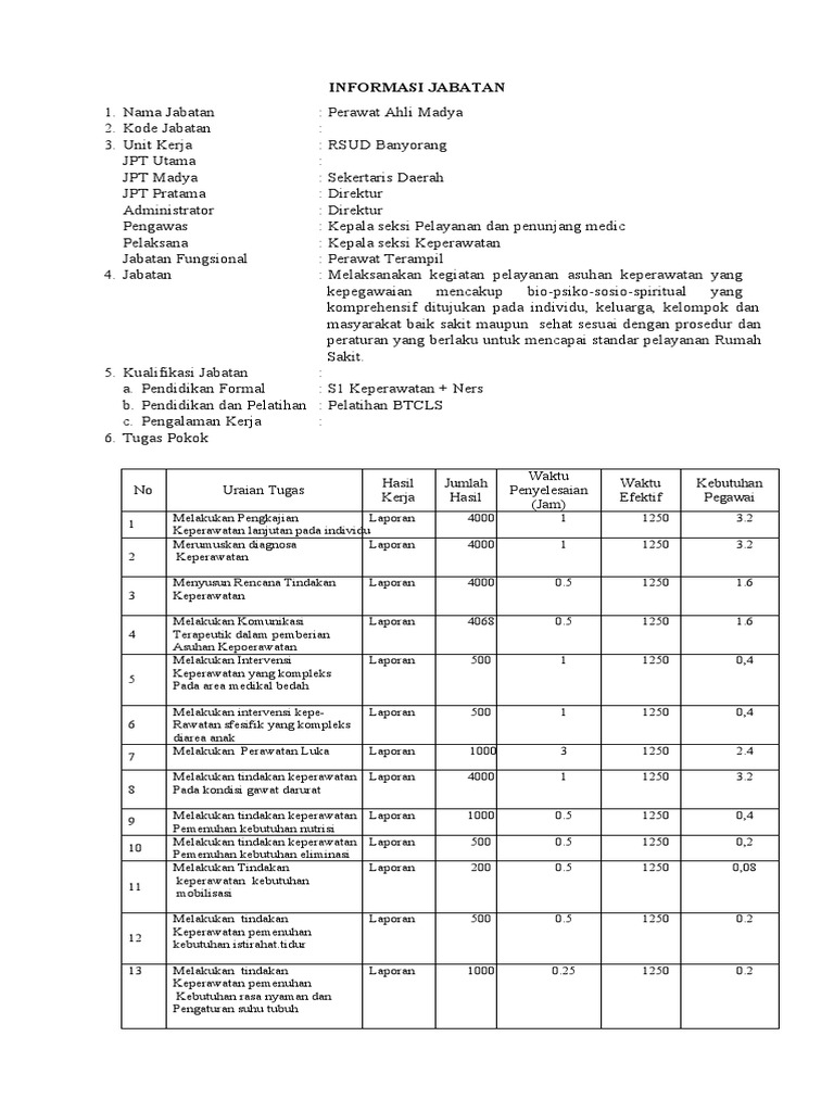 Anjab Perawat Ahli Madya | PDF