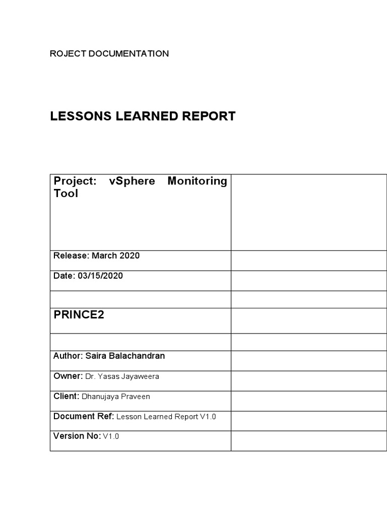 Lesson Learned Report V1.0 | PDF | Project Management | Business