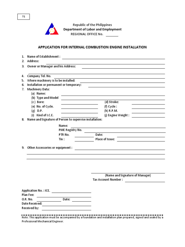 Application For Internal Combustion Engine Installation | PDF