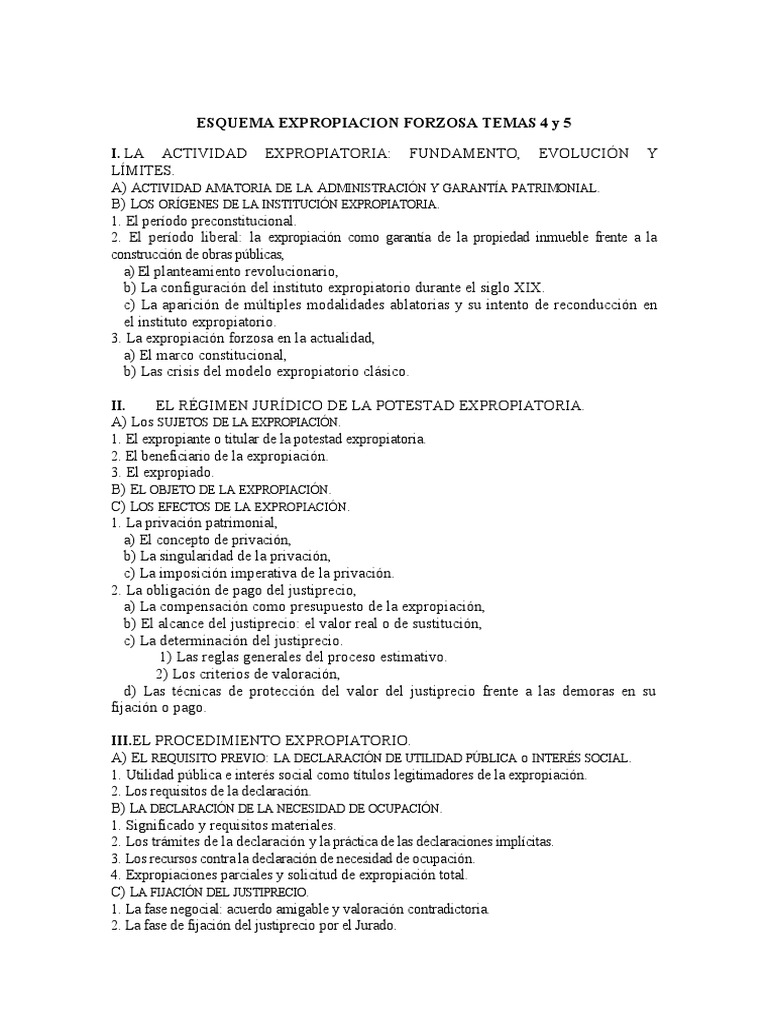 ESQUEMA EXPROPIACION FORZOSA TEMAS 4 y 5 | PDF | Solo compensación ...