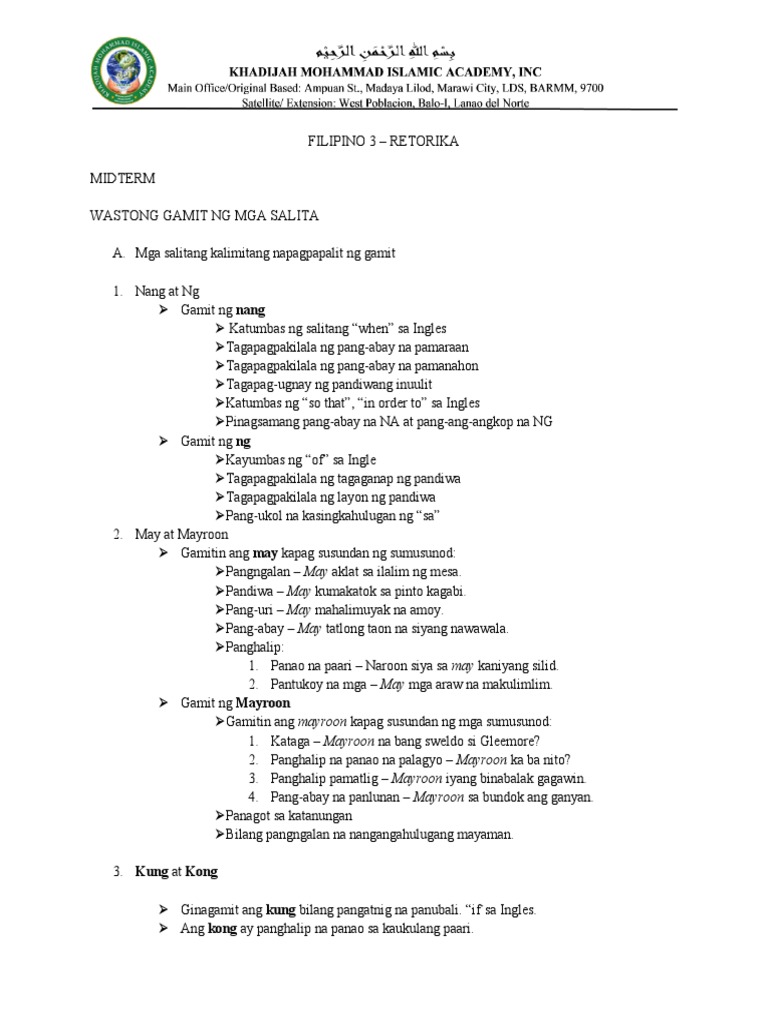 FILIPINO 3 Midterm Lecture | PDF